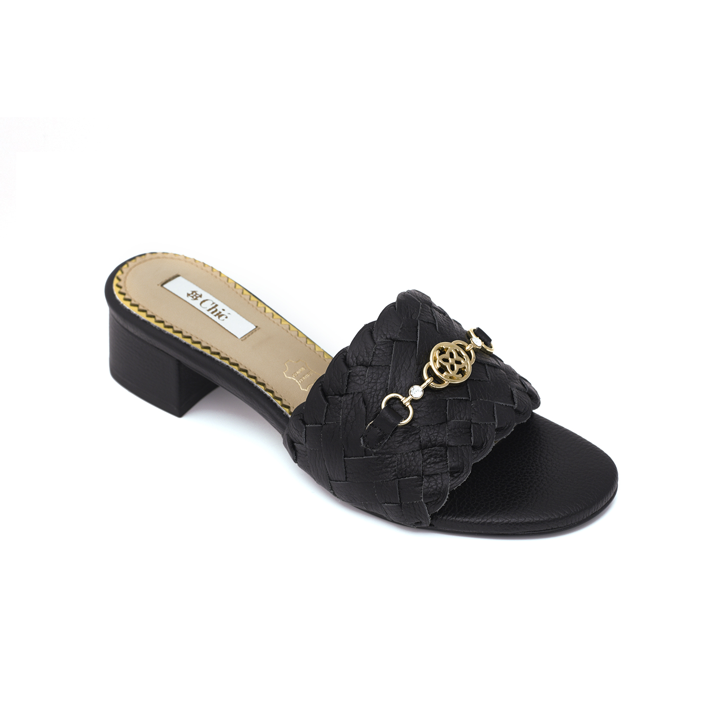 Elegant Block Heel Slippers with Woven Upper | Chic